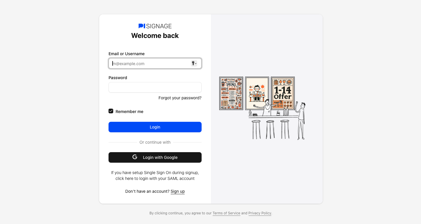Signup and Login | PiSignage Documentation
